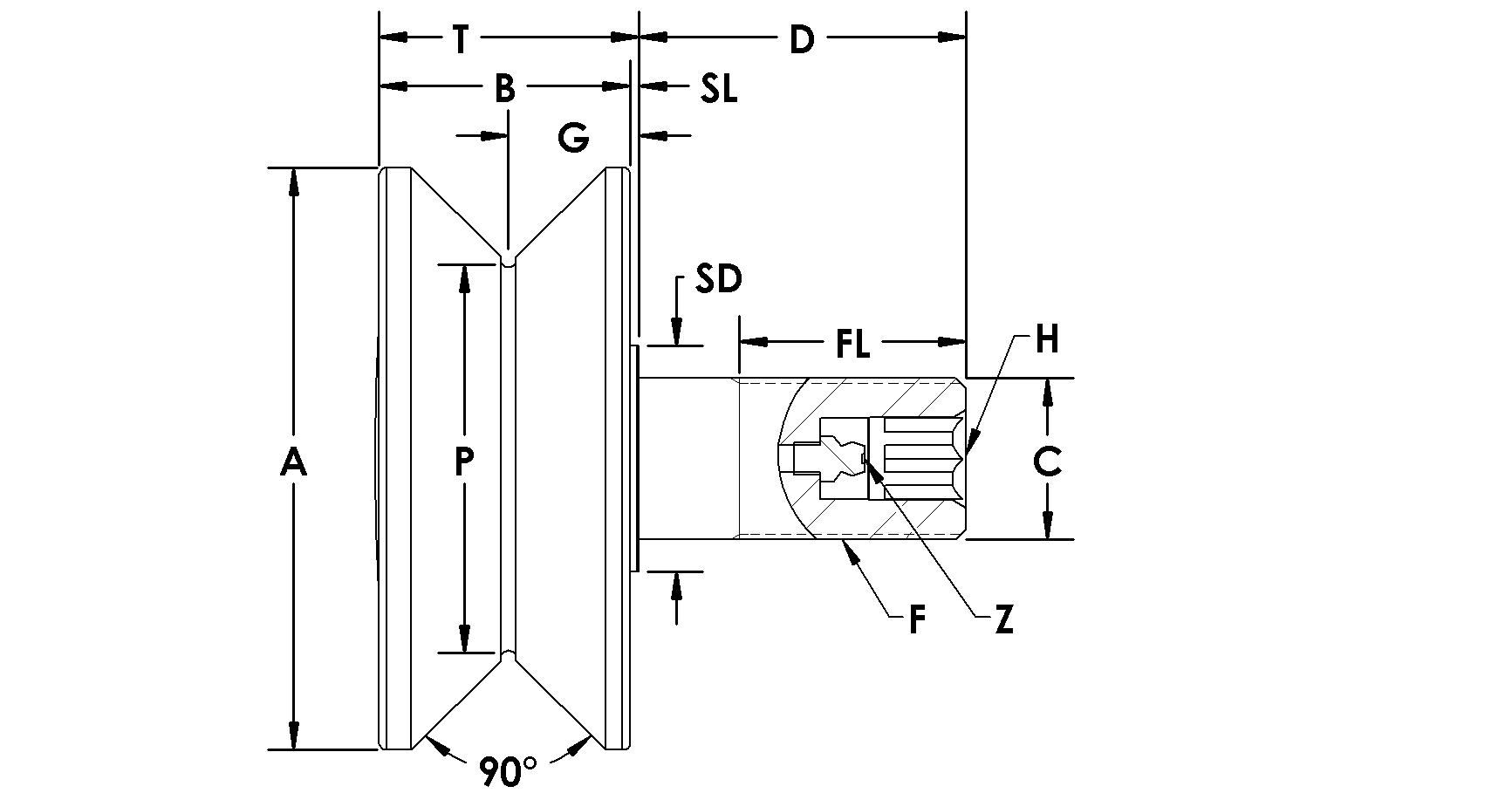 Item # VTR-4.50-R, V-Grooved Track Roller On PCI ProCal, Inc.